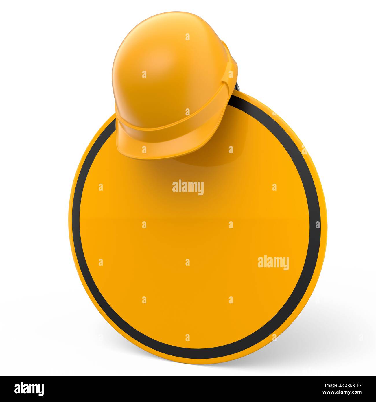 Safety helmet or hard hat on road traffic sign isolated on white ...