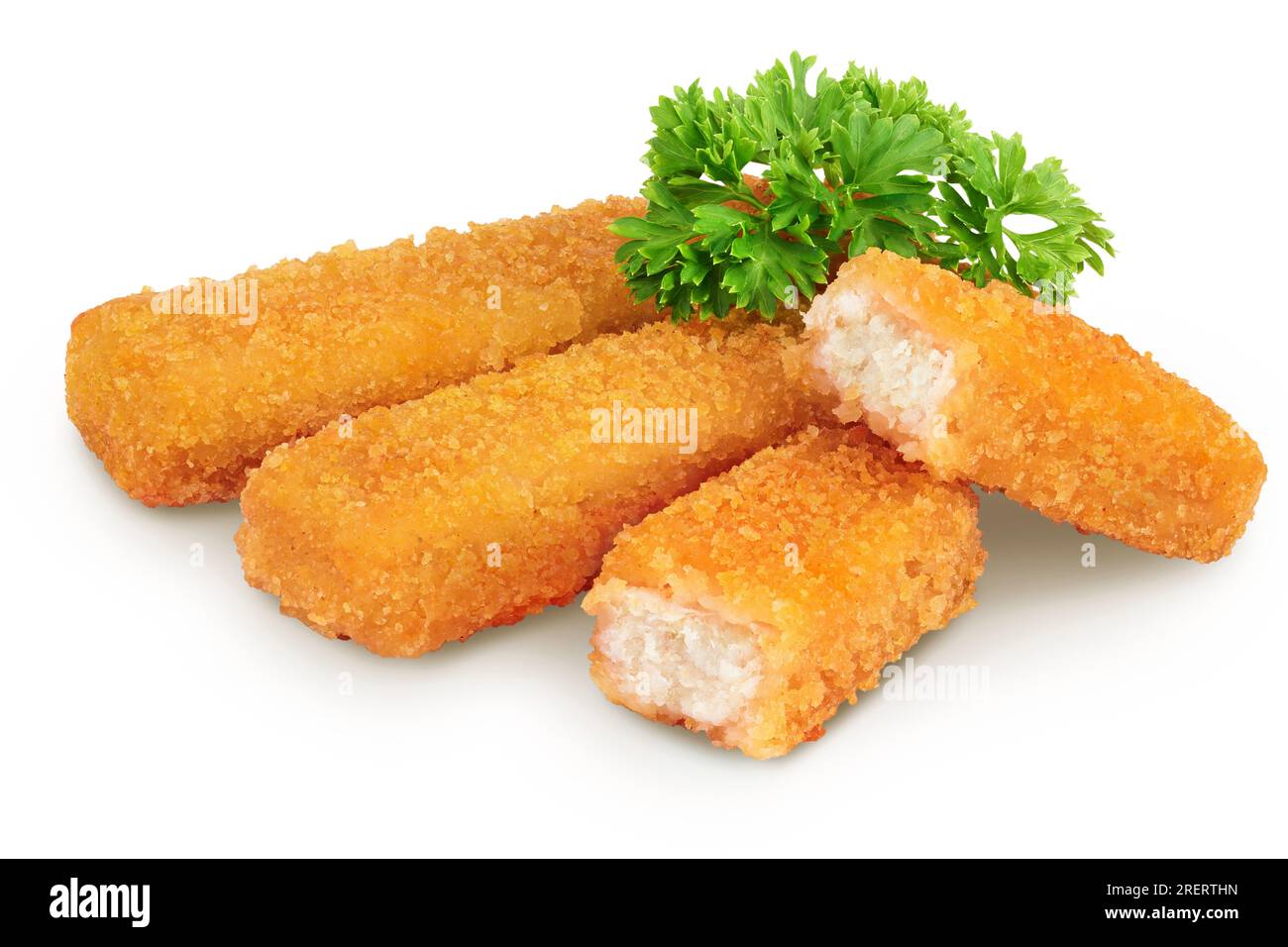 Fish finger or stick with parsley isolated on white background with ...