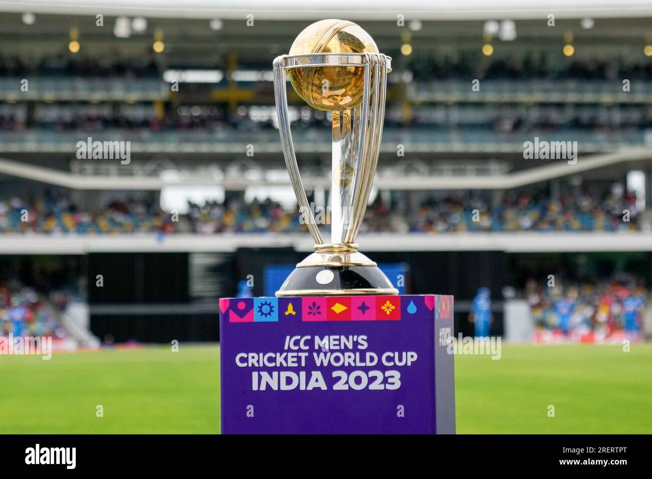 The trophy of the Men's Cricket World Cup is on display at the ...