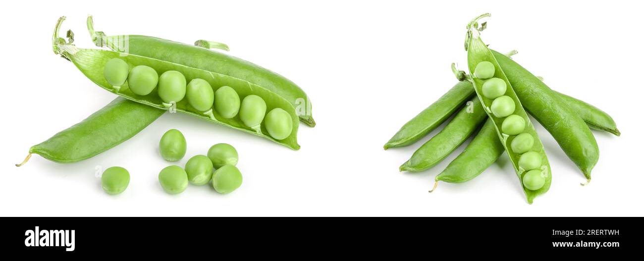 Fresh green pea pod isolated on white background Stock Photo - Alamy