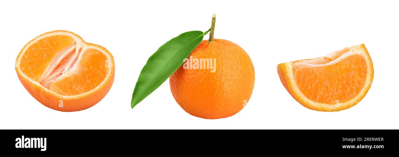 Tangerine or clementine half isolated on white background with full ...