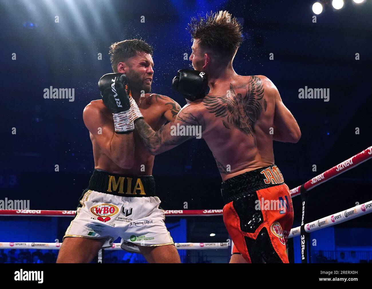 James Moorcroft (left) and Eithan James in the WBO European Welter ...