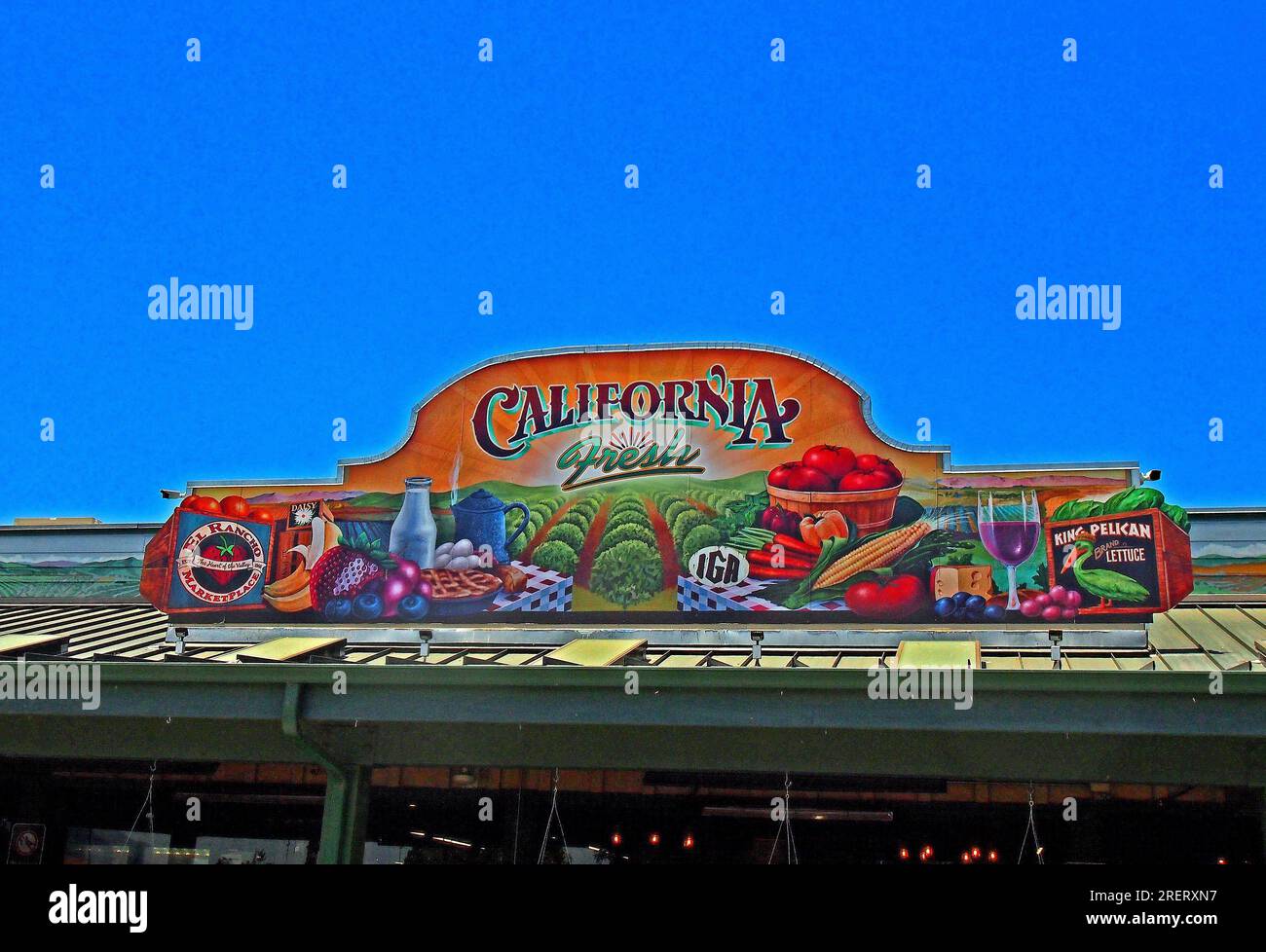 El Rancho Market place grocery store, California fresh sign in ...