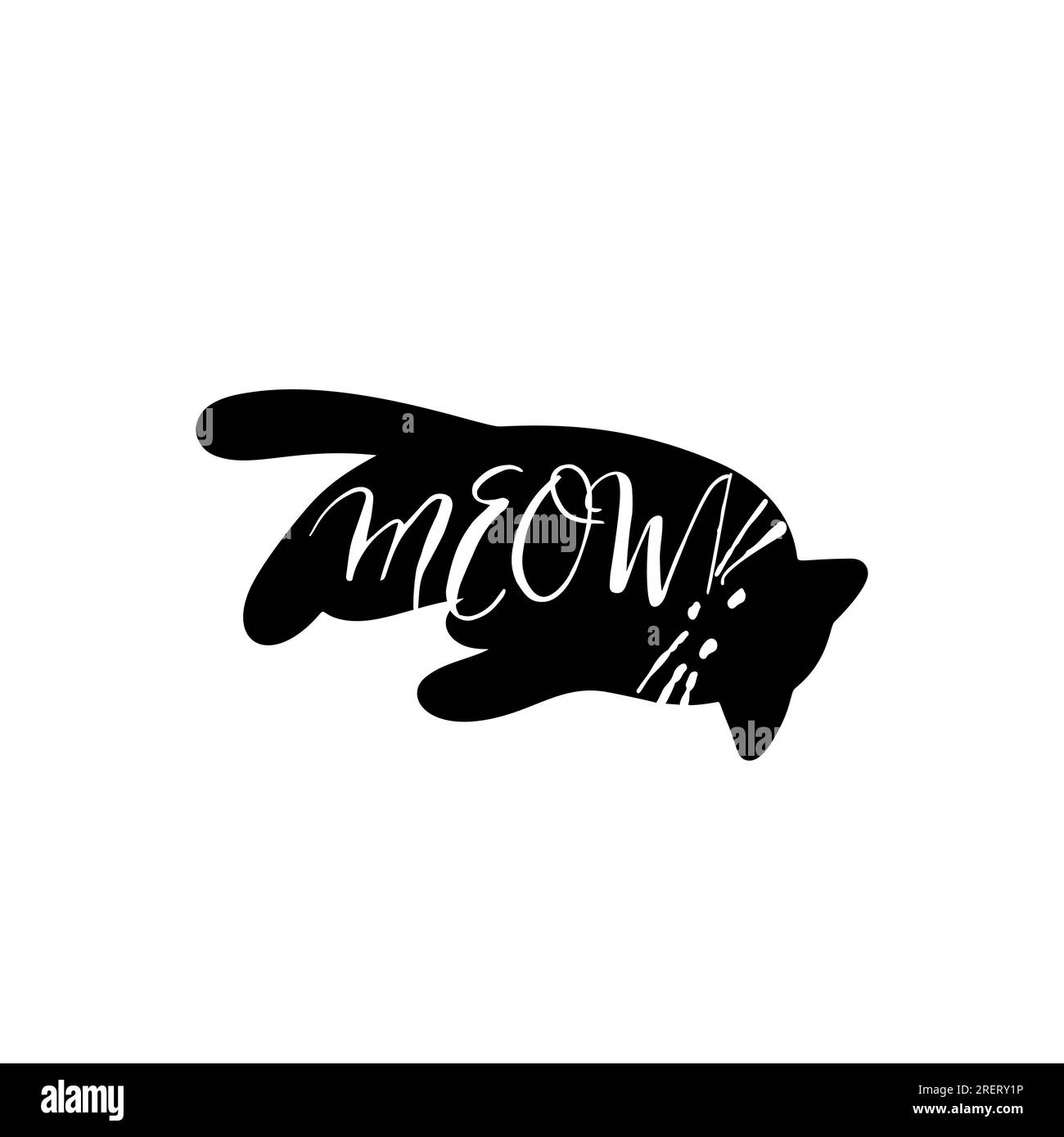 Black cat illustration with Meow text isolated on white background ...