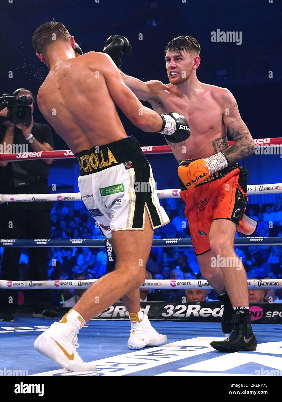 Eithan James (right) and James Moorcroft in the WBO European Welter ...