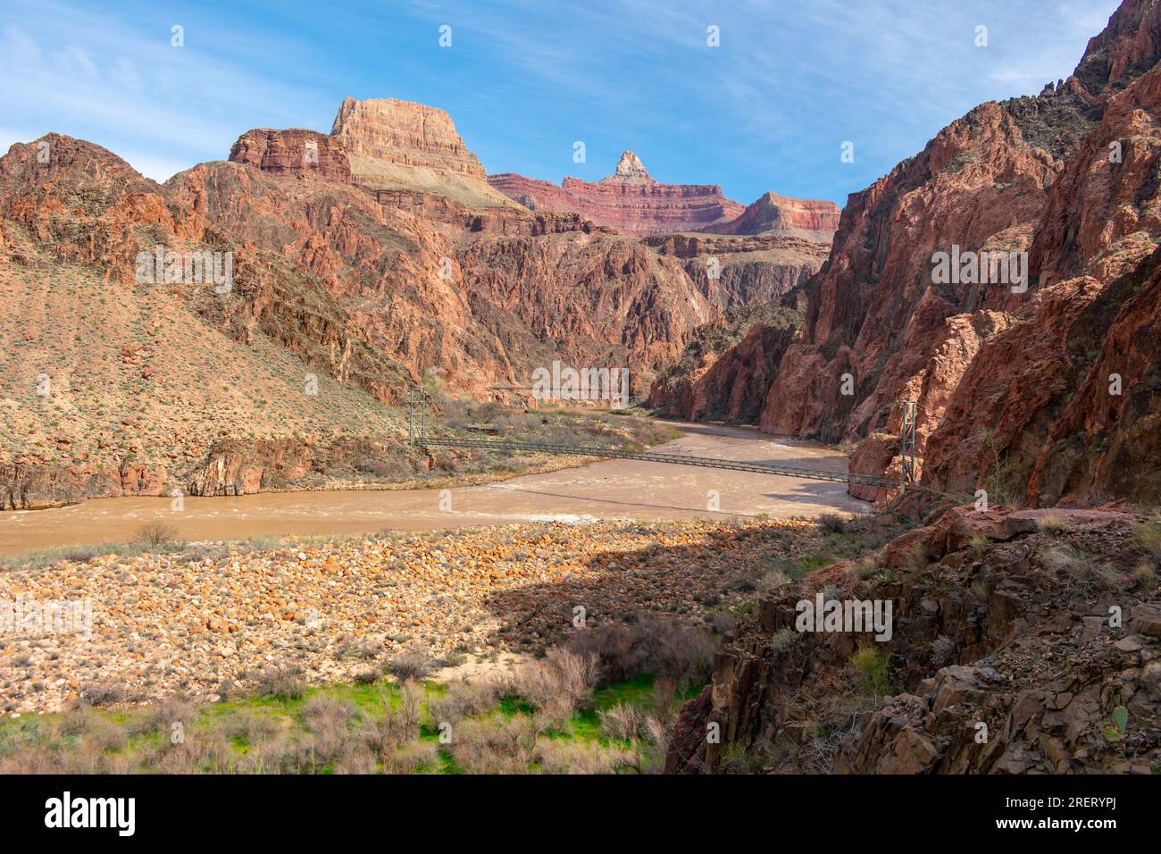 The tranquil Colorado River winds through the Grand Canyon Stock Photo ...