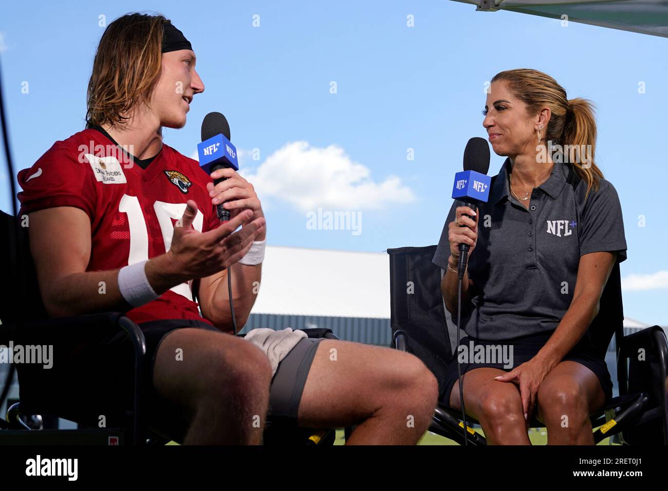 NFL Network sports commentator Sarah Walsh, right, interviews ...