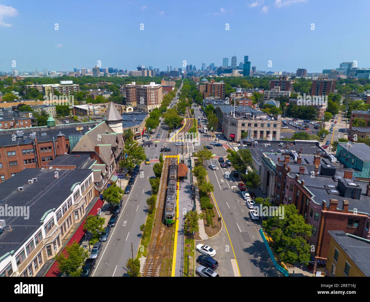Boston Back Bay skyline aerial view including John Hancock Tower ...