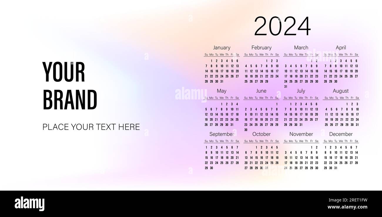 Horizontal calendar 2024 template design on light colorful background ...