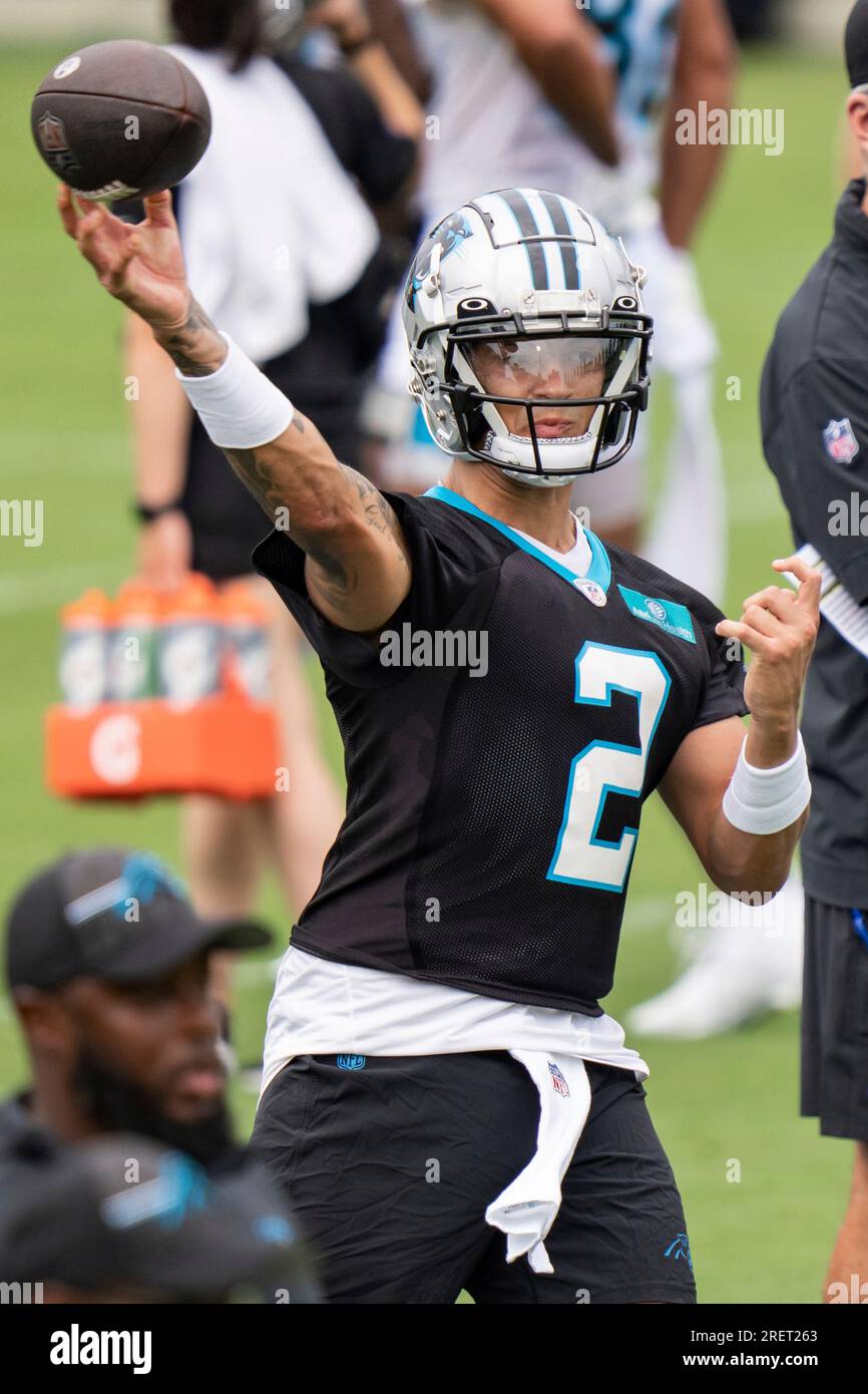 Carolina Panthers quarterback Matt Corral runs through drills at the ...