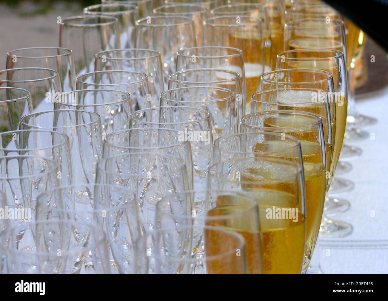 Champagne reception, pouring champagne, filling champagne glasses ...
