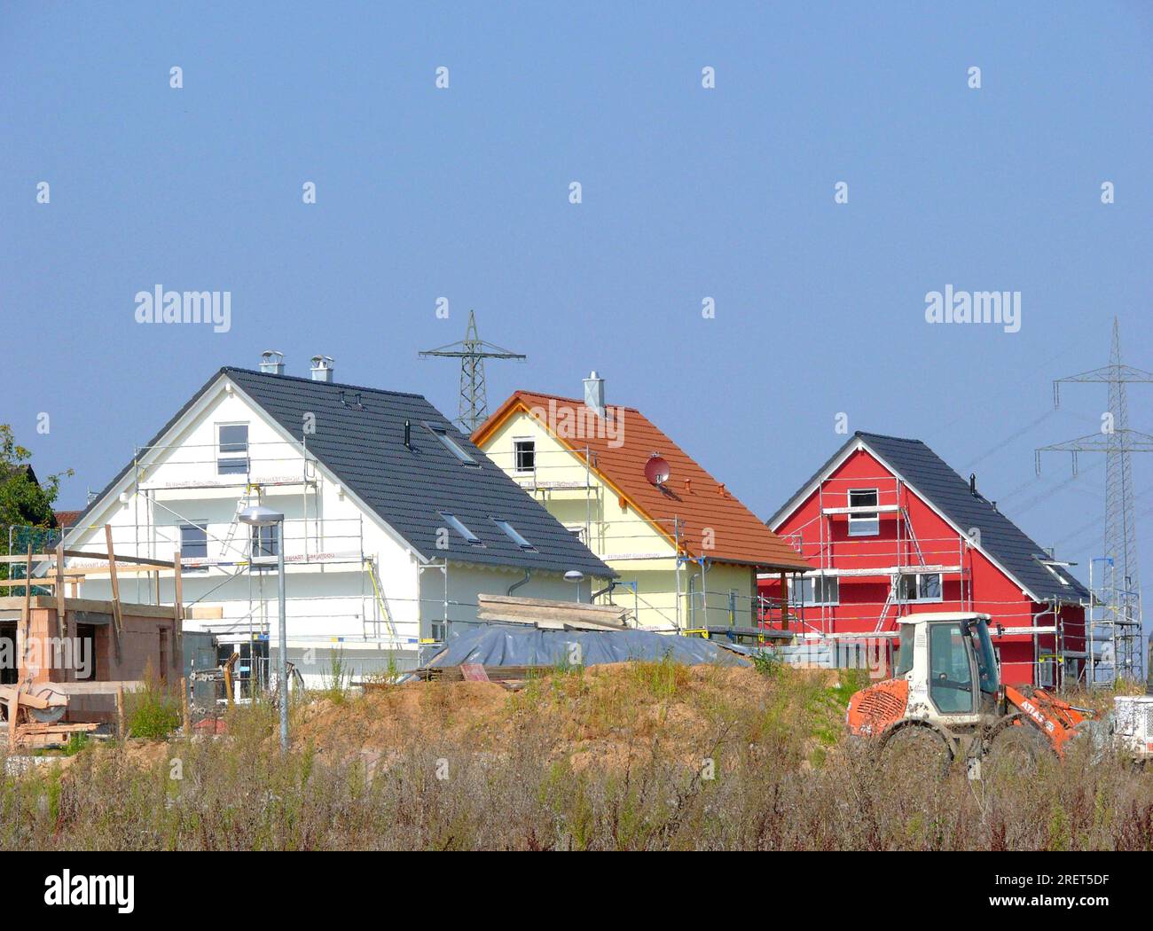 Single-family house in shell construction, new building area, painter's ...