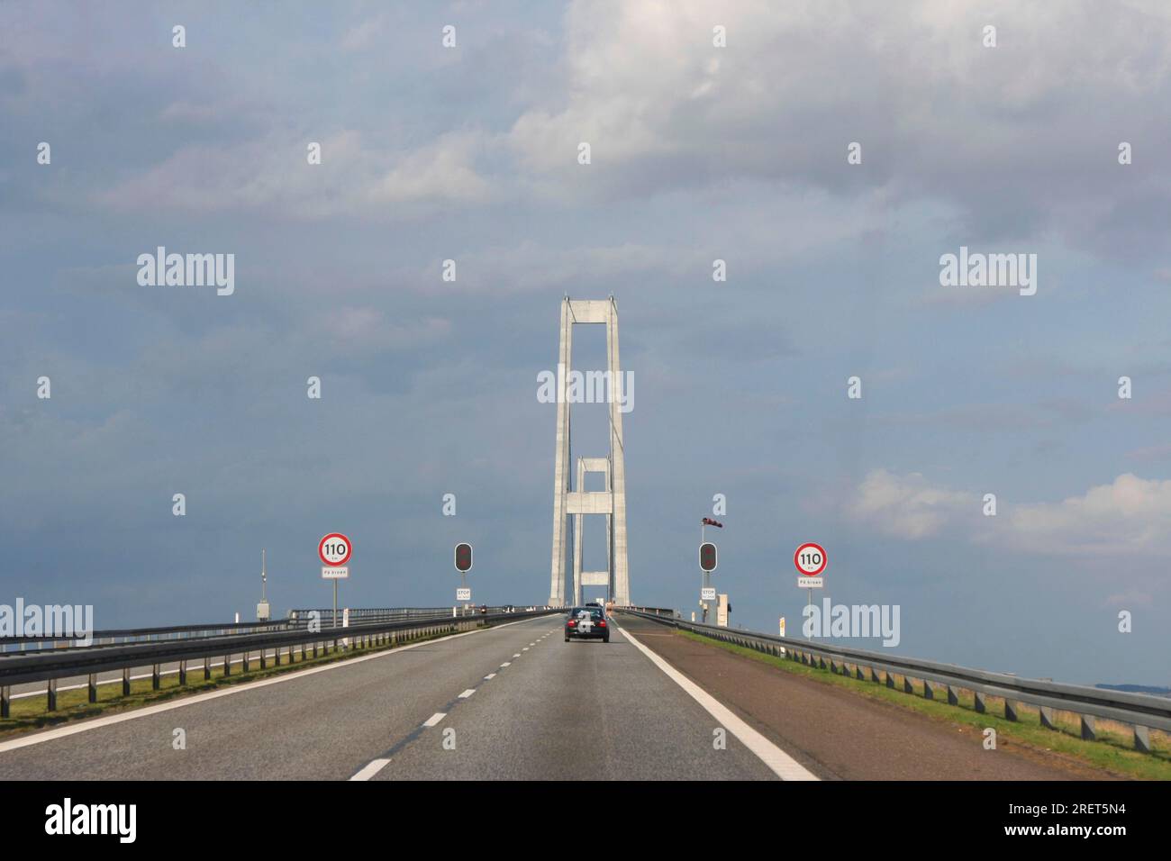 Ascent to the Storebelt Bridge between Odense and Copenhagen, Denmark ...