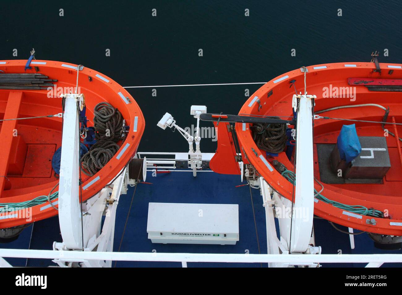Lifeboats on a ferry sailing between Norway and Denmark Stock Photo - Alamy