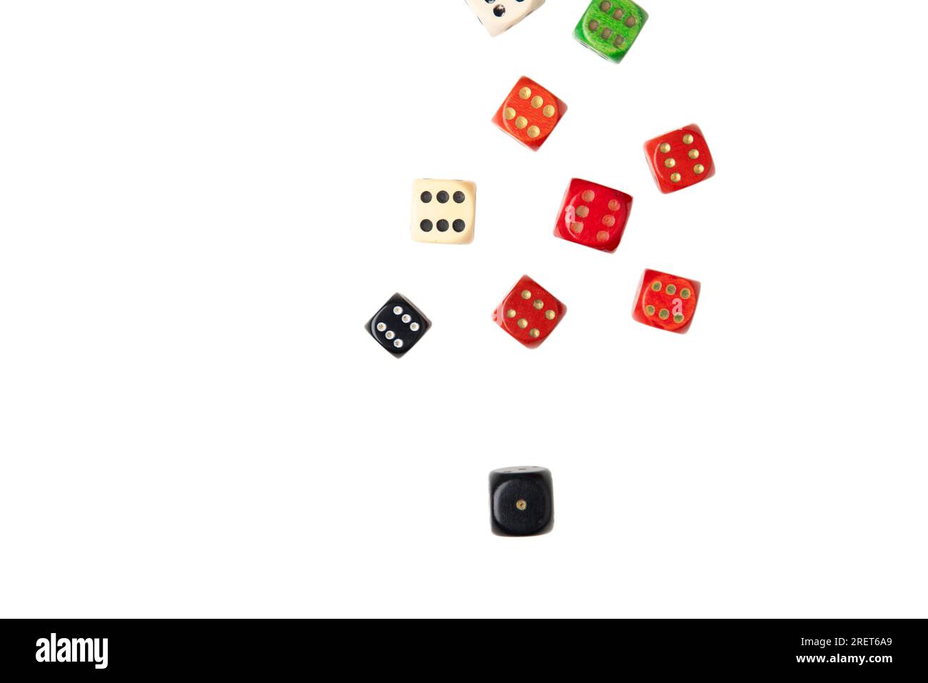 Group of different cubes with sixes and a one, white background ...