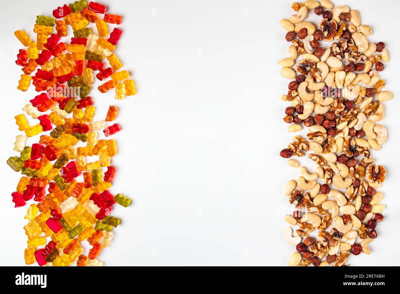 Comparison of unhealthy and healthy, gummy bears and various nuts, on ...