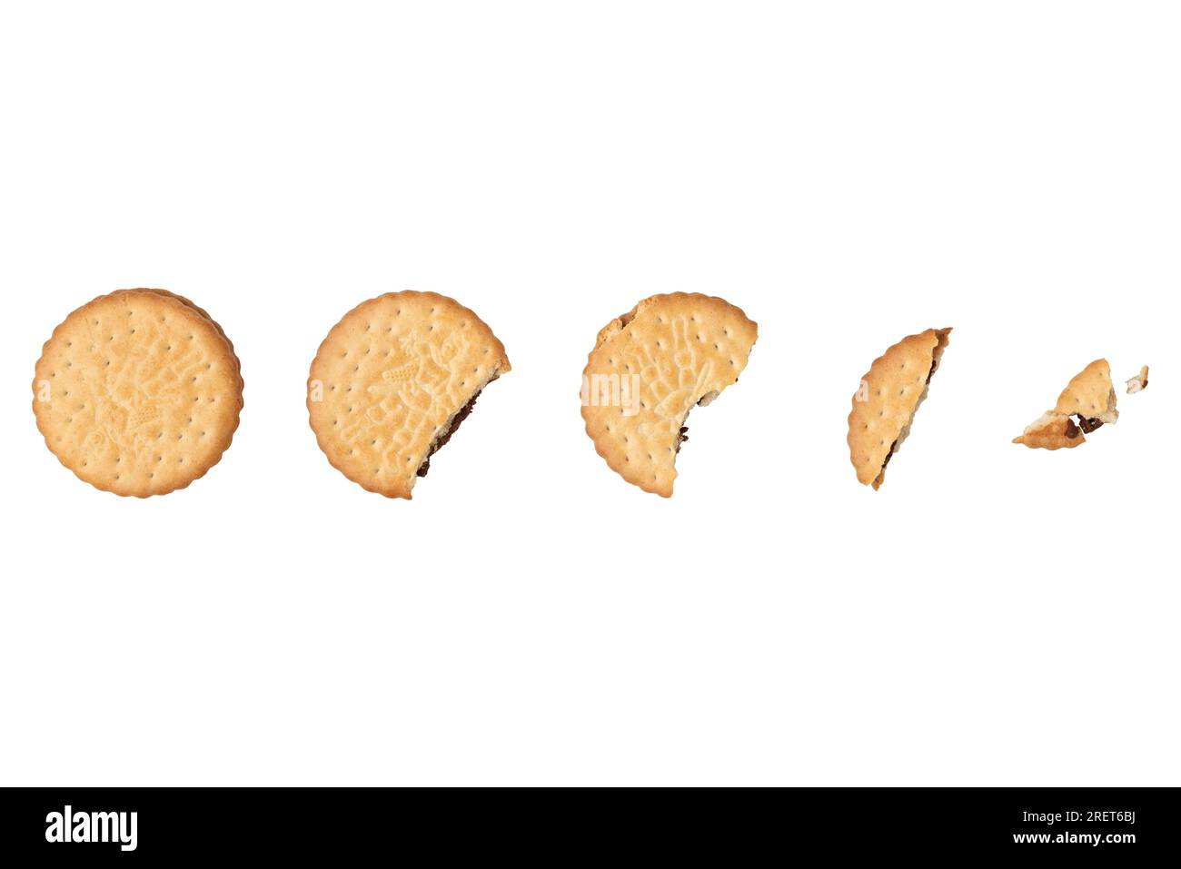 Double biscuit getting smaller by biting off, food photography, white ...