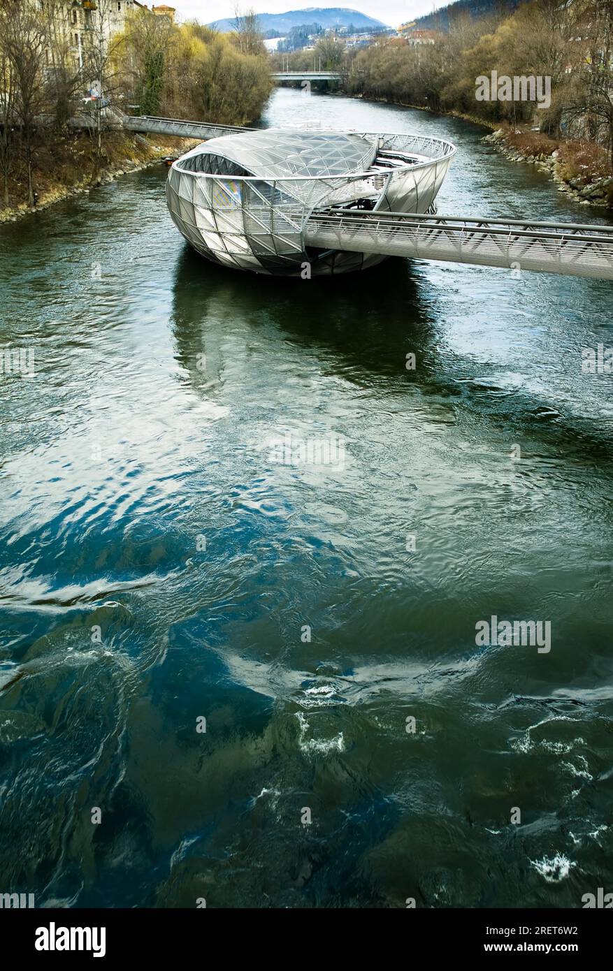 Floating island in the river Mur in Graz Stock Photo - Alamy