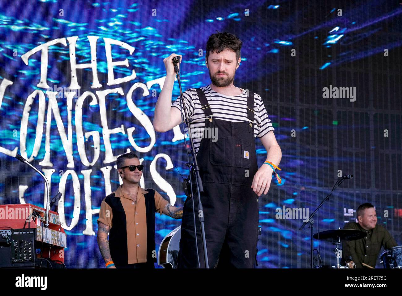 Lulworth, UK. 29th July, 2023. Robbie Sattin, vocalist with British a ...