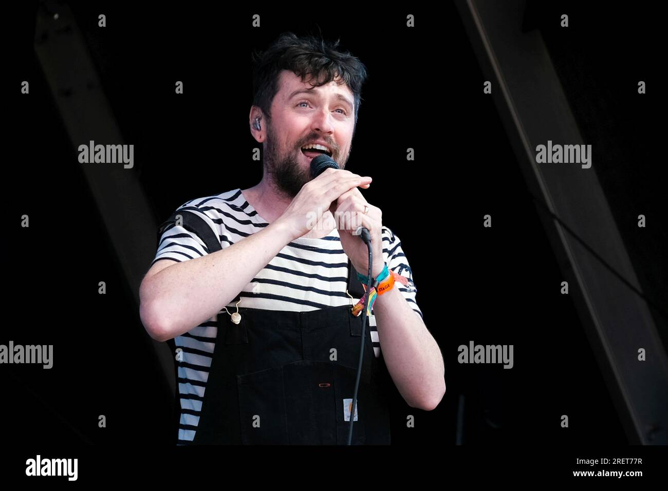 Lulworth, UK. 29th July, 2023. Robbie Sattin, vocalist with British a ...