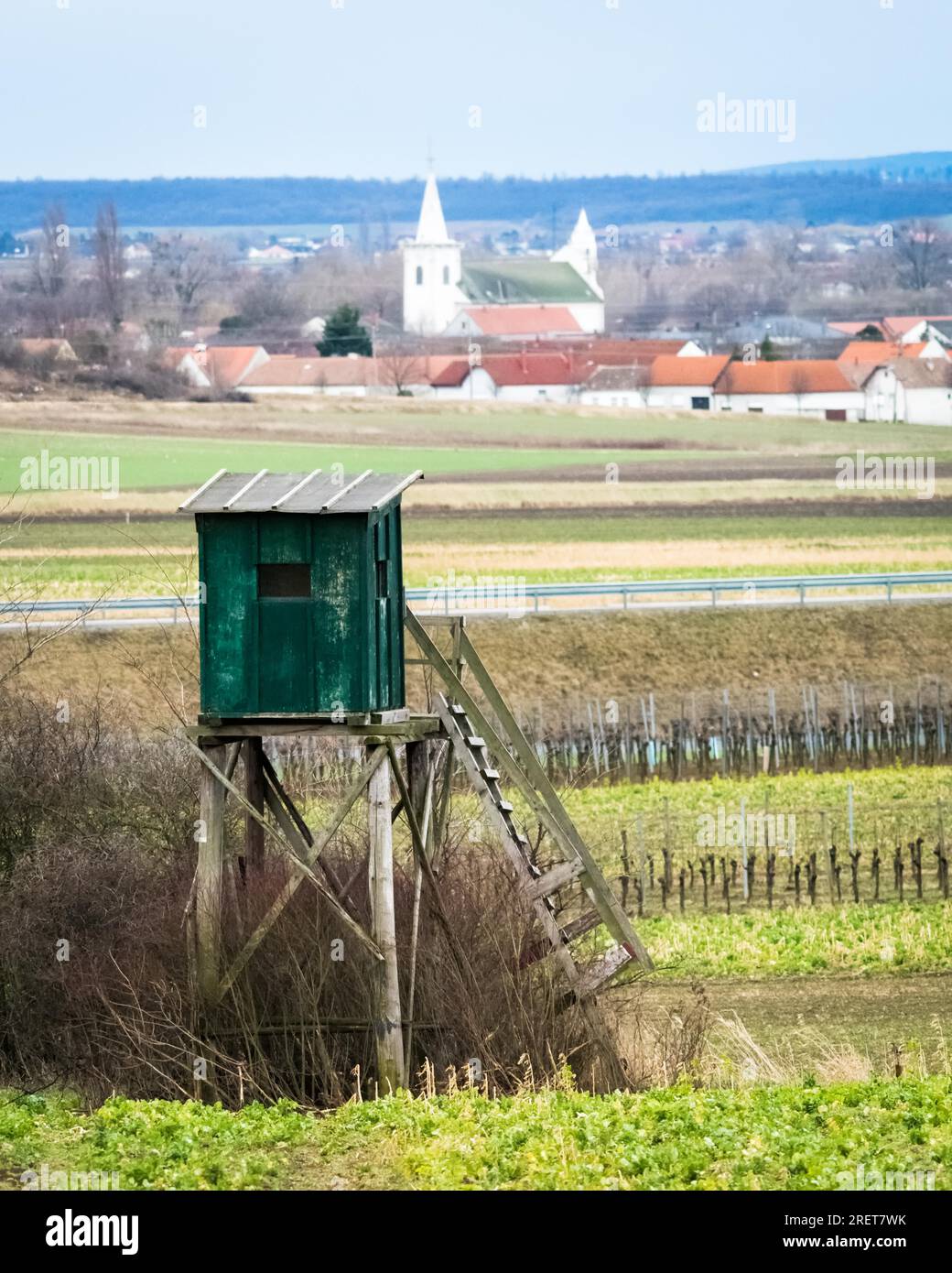 Hunters hut in front of a village in Burgenland Stock Photo - Alamy