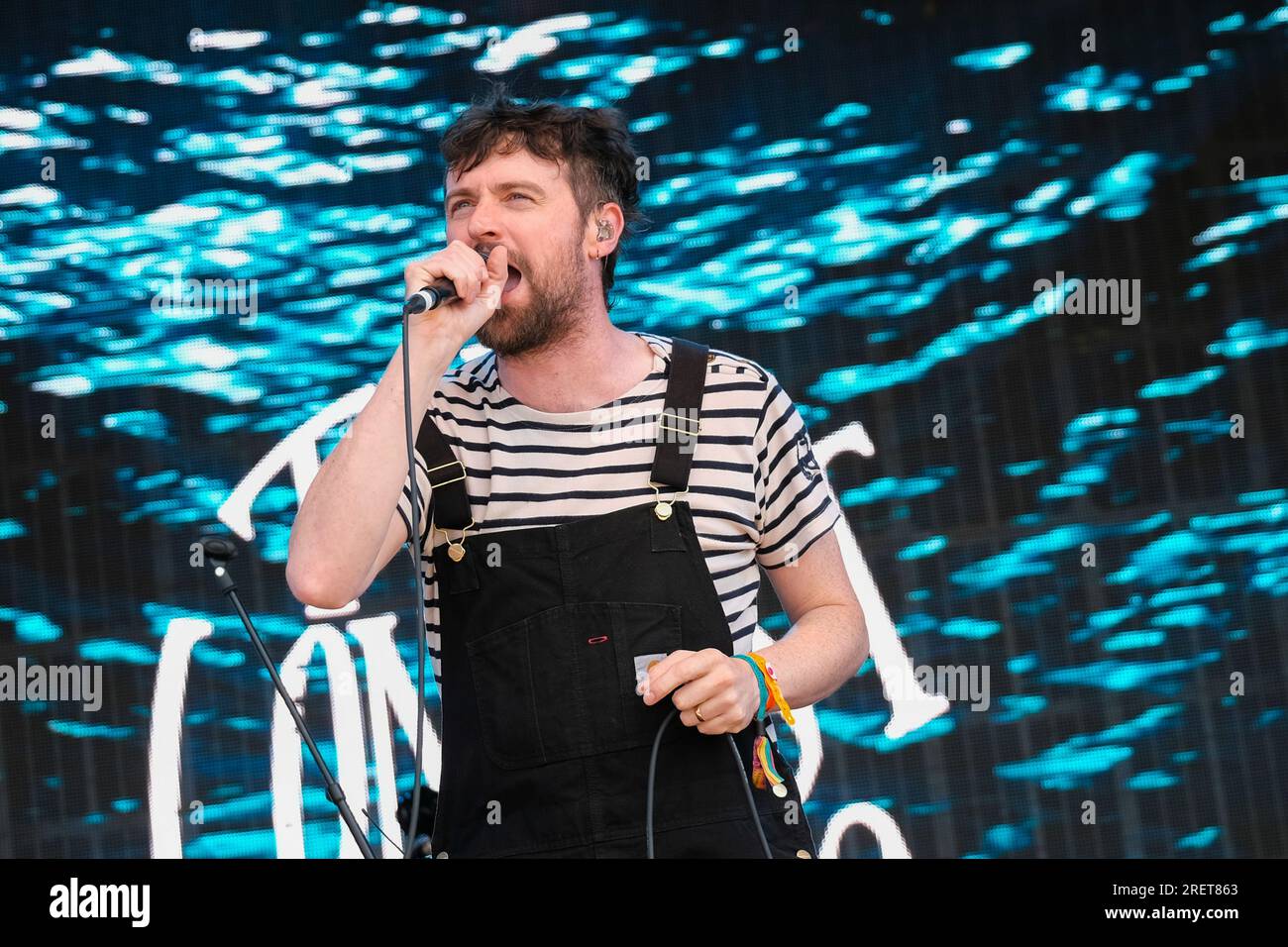 Lulworth, UK. 29th July, 2023. Robbie Sattin, vocalist with British a ...