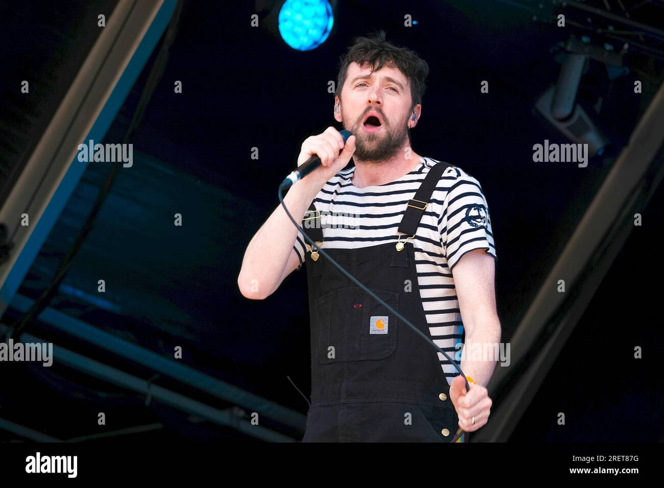 Lulworth, UK. 29th July, 2023. Robbie Sattin, vocalist with British a ...