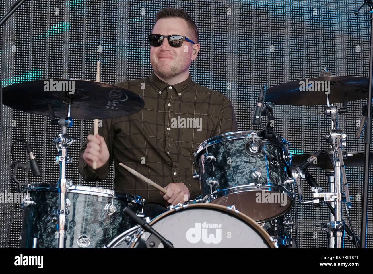Lulworth, UK. 29th July, 2023. Rich Laws, drummer with British a ...