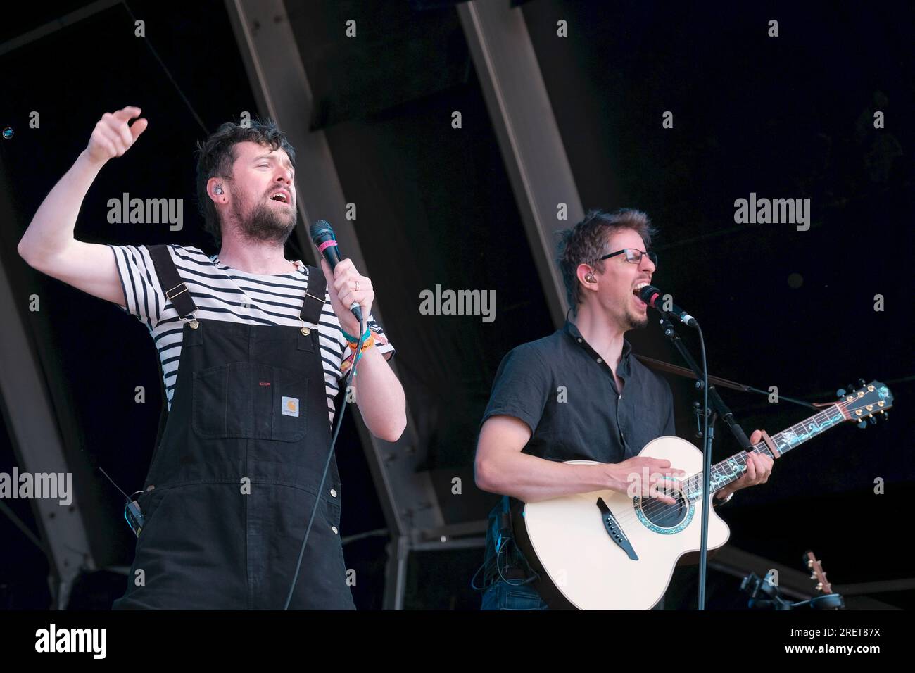 Lulworth, UK. 29th July, 2023. Robbie Sattin, vocalist and Jonathan "JD ...