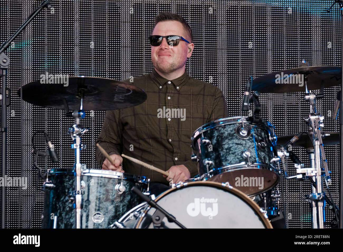 Lulworth, UK. 29th July, 2023. Rich Laws, drummer with British a ...