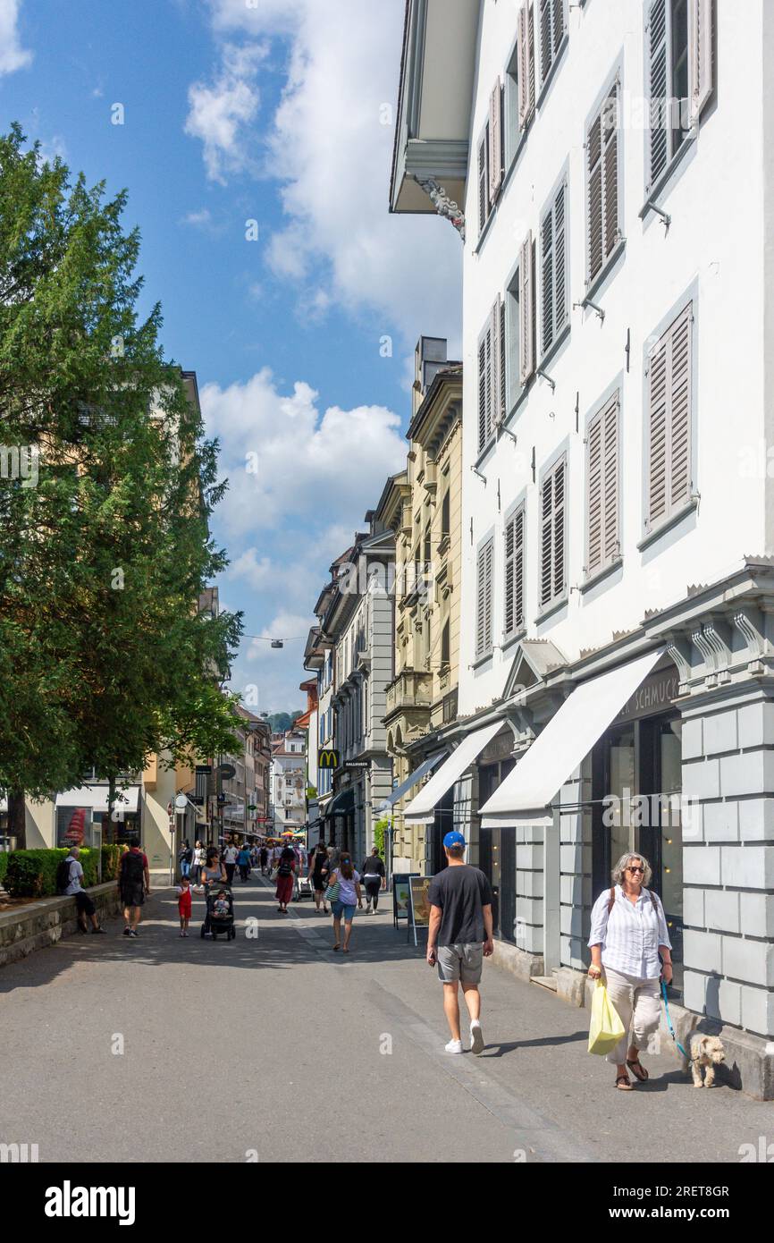Street scene pedestrianised shops shoppers shopping hertensteins hi-res ...