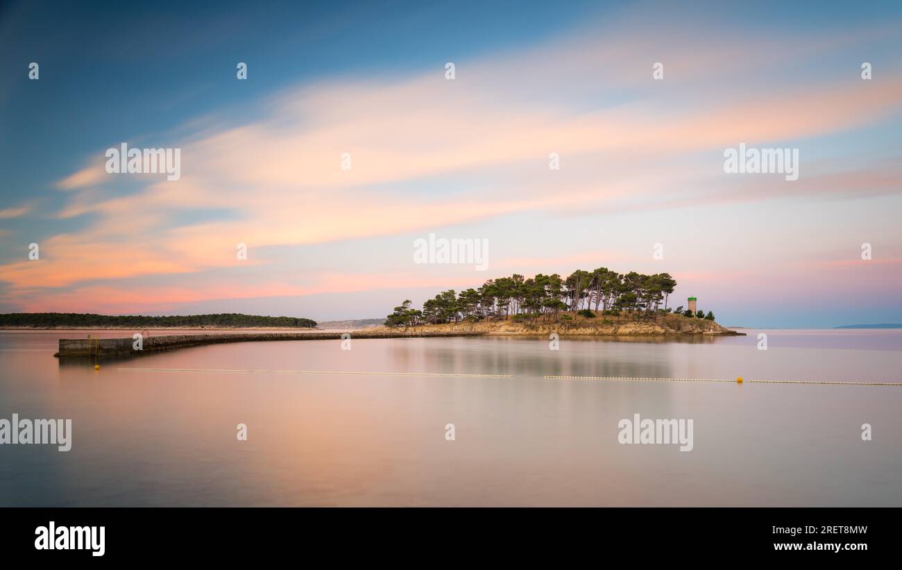Banjol on island of Rab with sveti Juraj in a long exposure at evening ...