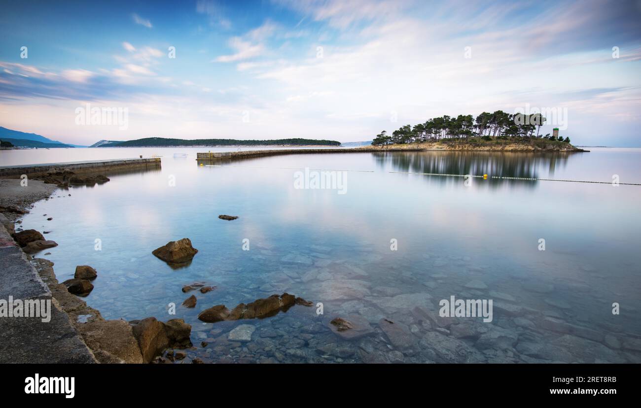 Banjol on island of Rab with sveti Juraj in a long exposure at evening ...