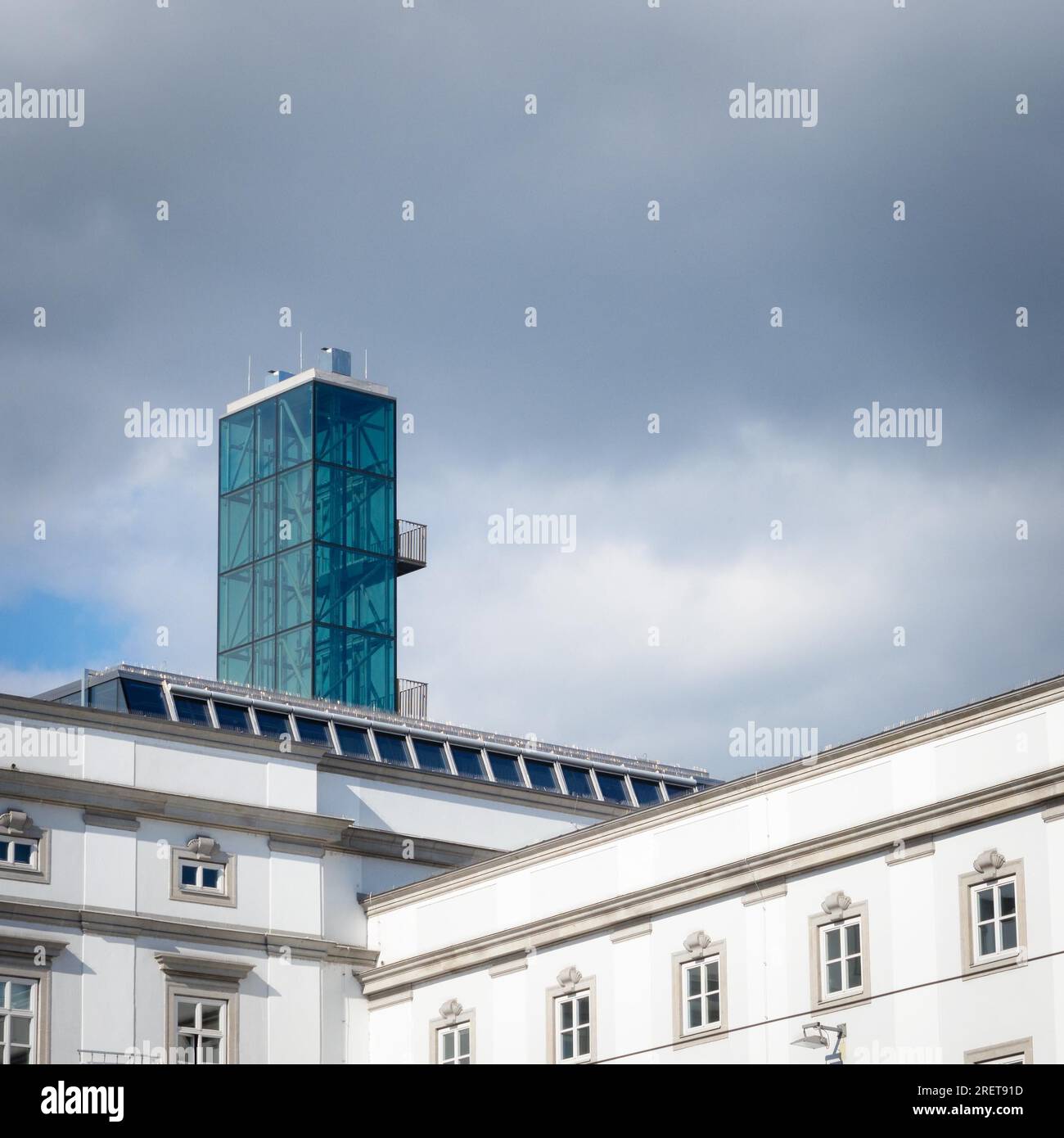 Outside elevator tower of a modern building in Linz Austria Stock Photo ...