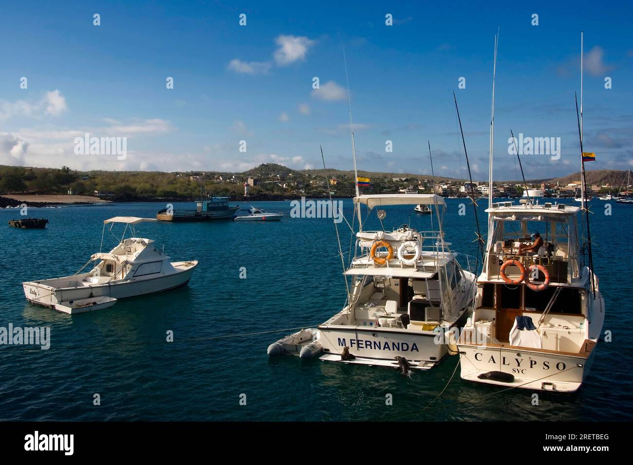 Boats in the harbour, San Cristobal, San Cristobal Island, Galapagos ...