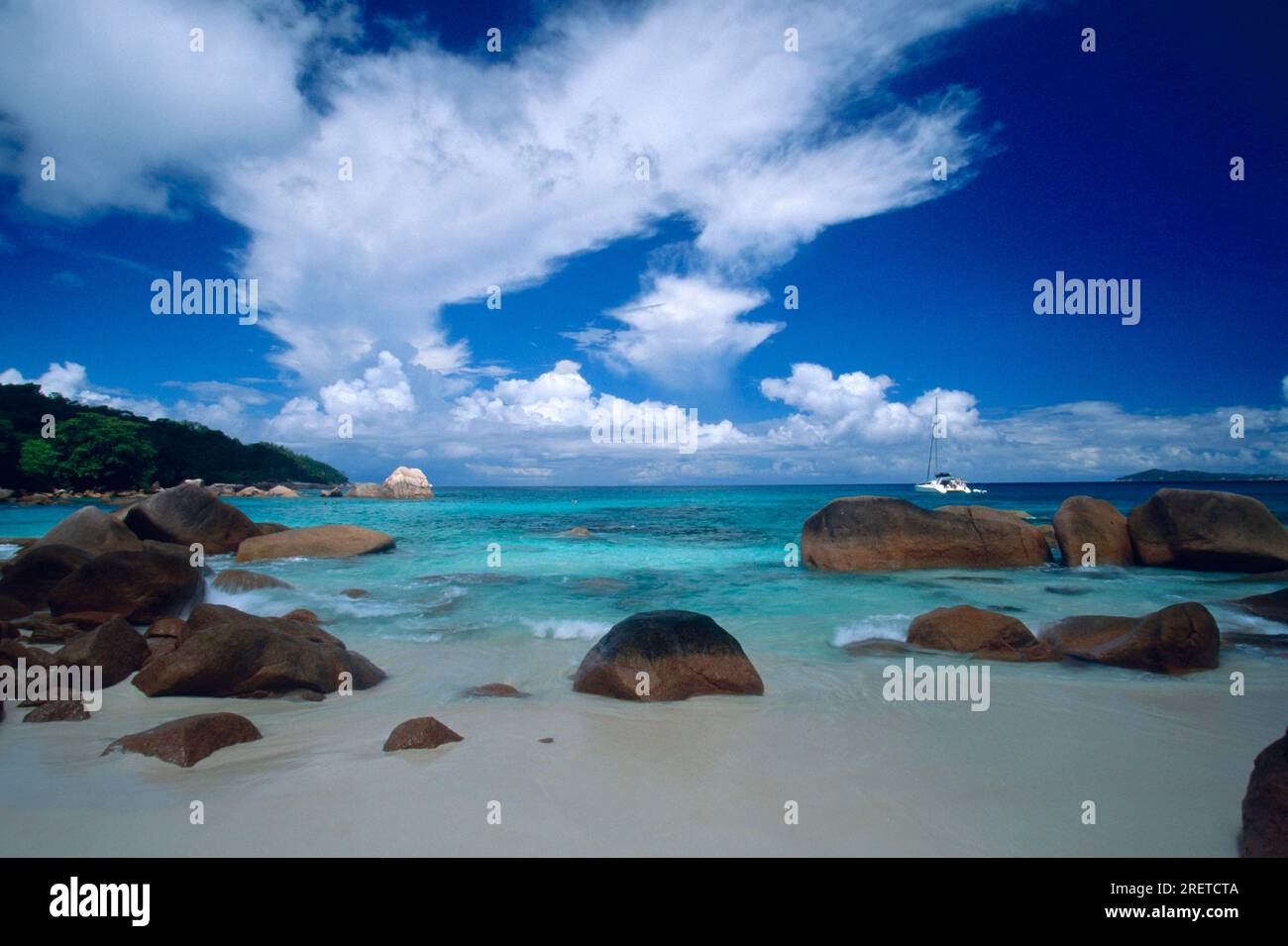 Tropical beach, Anse Lazio, Baie Chevalier, Praslin Island, Seychelles ...