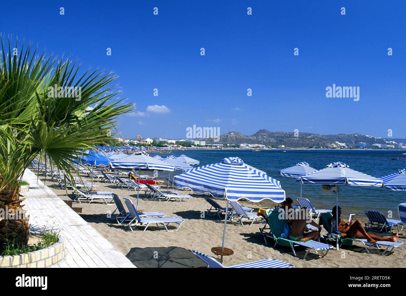 Beach in Faliraki, Rhodes, Greece Stock Photo - Alamy