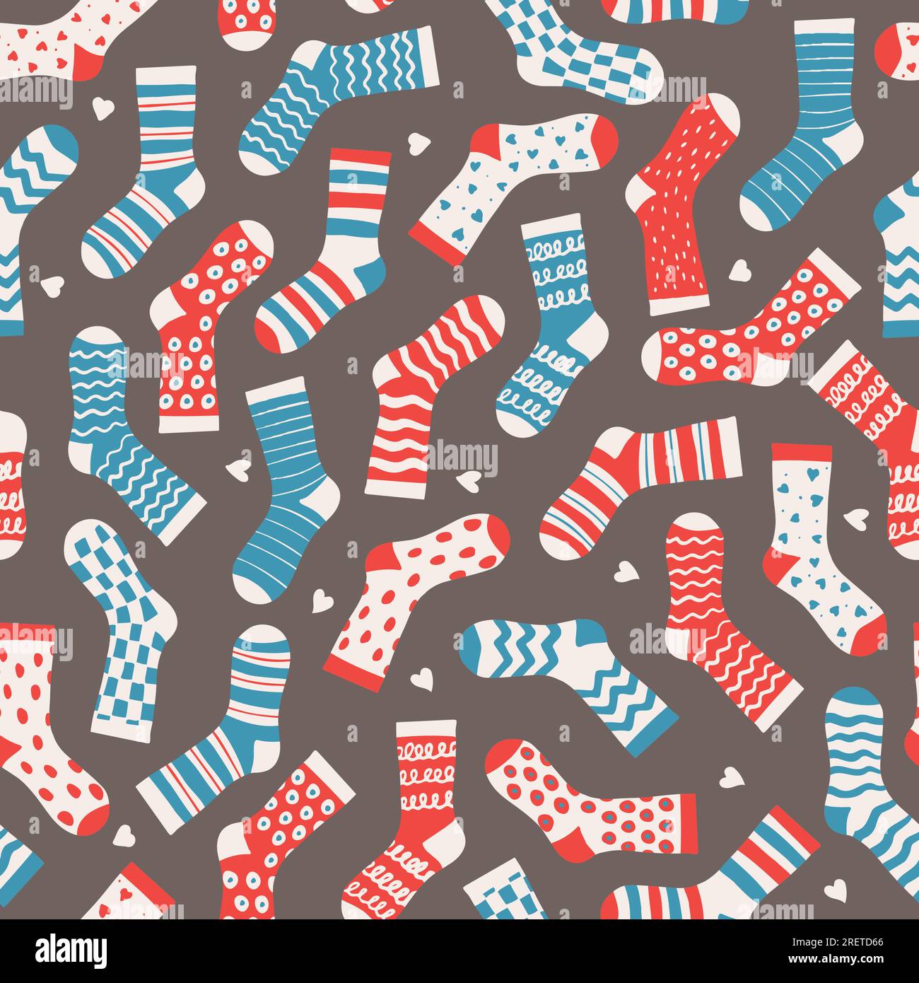 Seamless vector pattern mismatching red and blue socks, textile ...