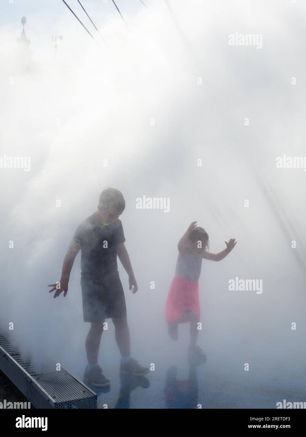 Kids and mist on a stage Stock Photo - Alamy