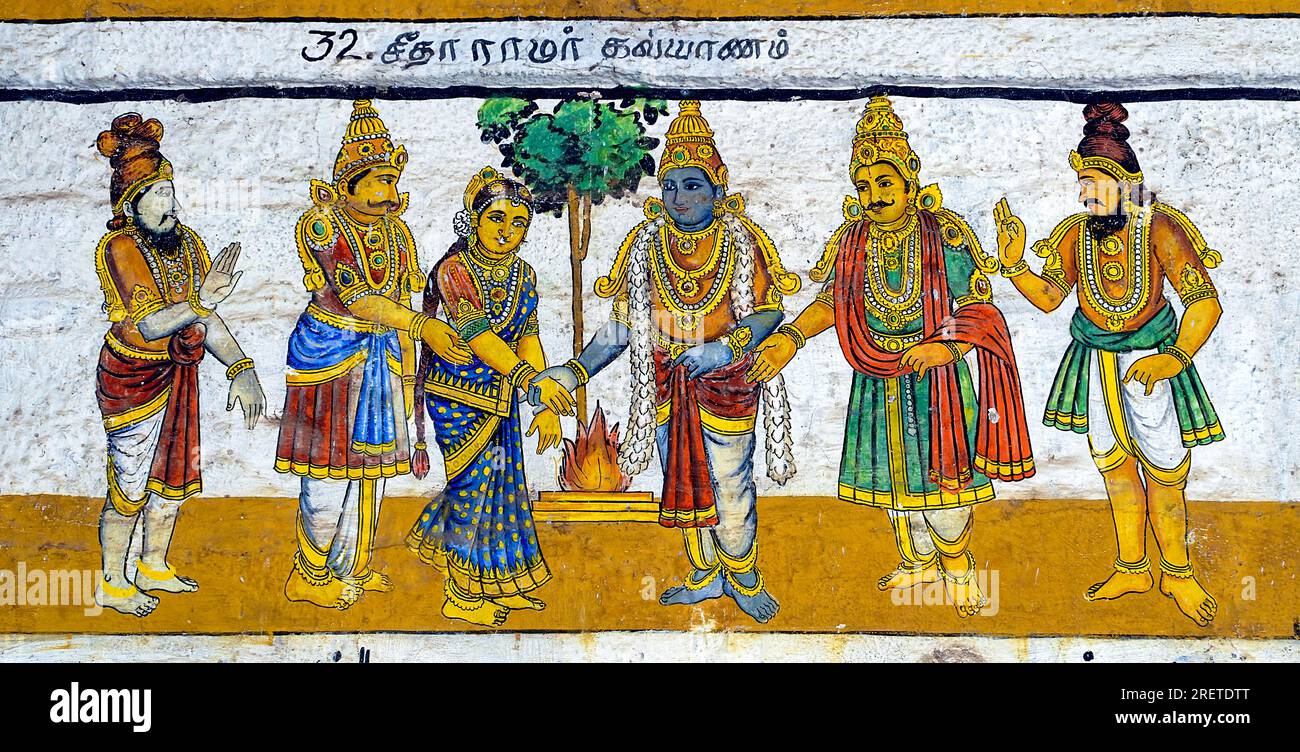 Ramayana epic murals paintings in Ramasamy Vishnu temple in Kumbakonam ...