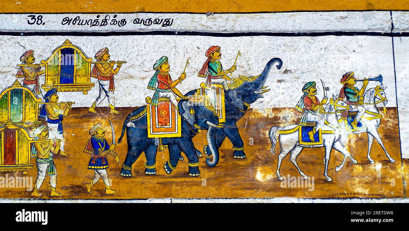Ramayana epic murals paintings in Ramasamy Vishnu temple in Kumbakonam ...