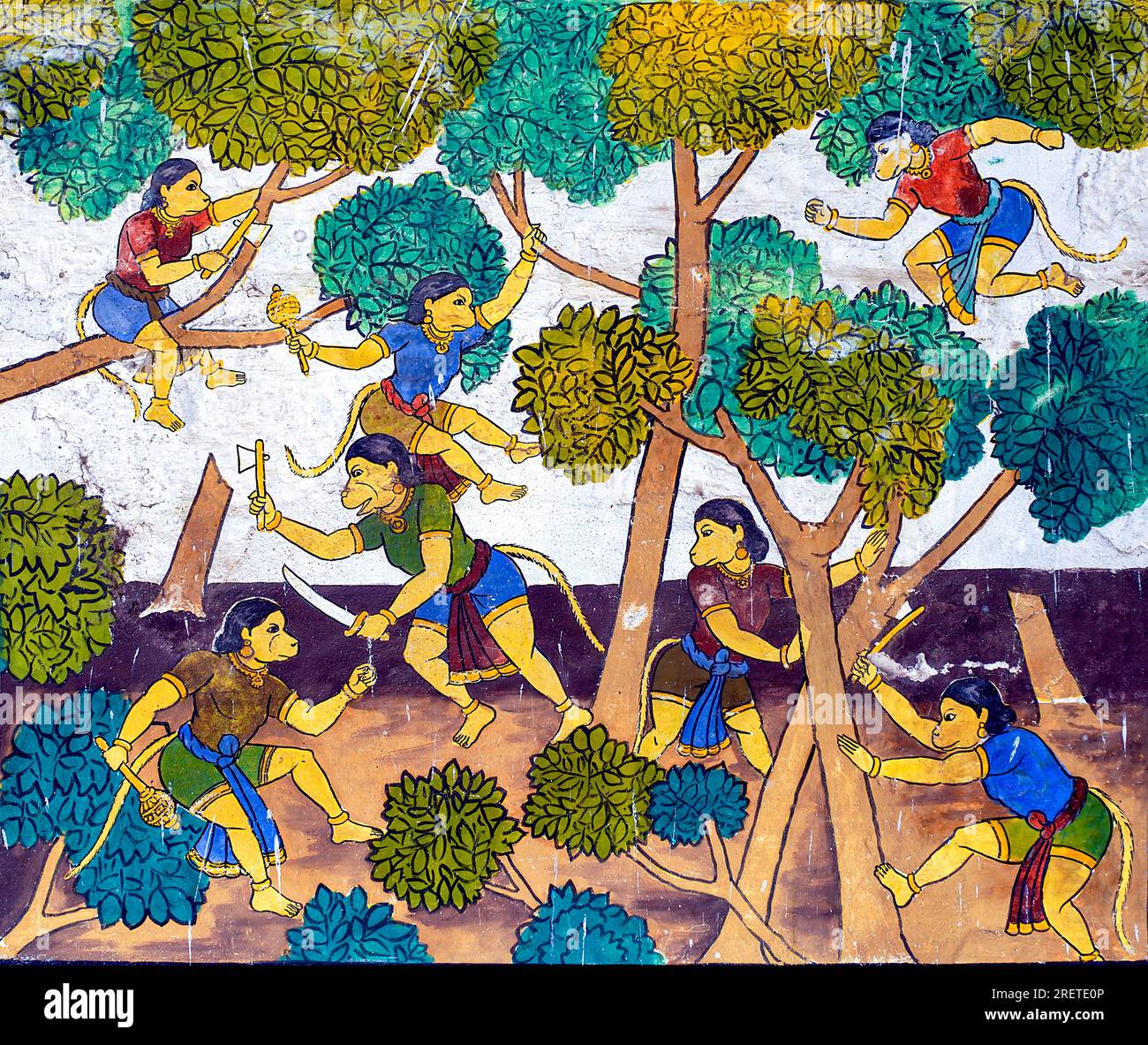 Ramayana epic murals paintings in Ramasamy Vishnu temple in Kumbakonam ...