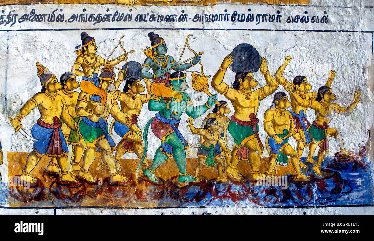 Ramayana epic murals paintings in Ramasamy Vishnu temple in Kumbakonam ...