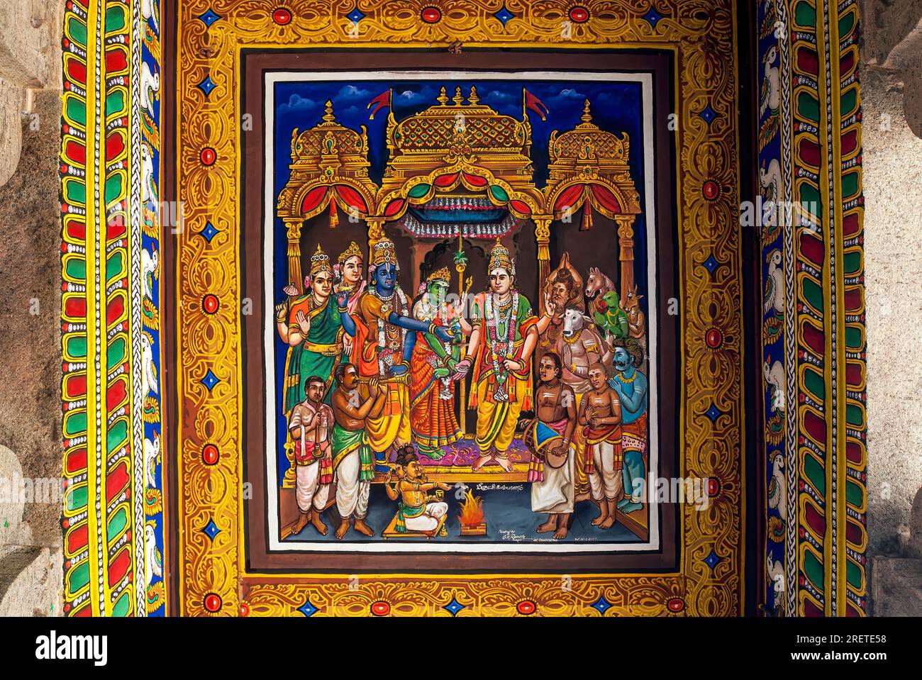 Goddess Meenakshi wedding, Paintings murals on temple ceiling at ...