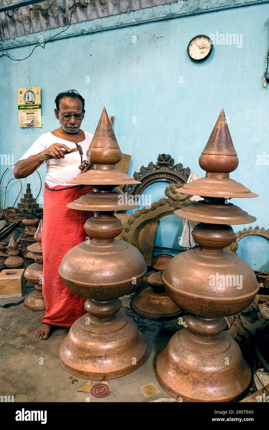Copper temple Gopura Gopurm Kalasam making at Swamimalai near ...