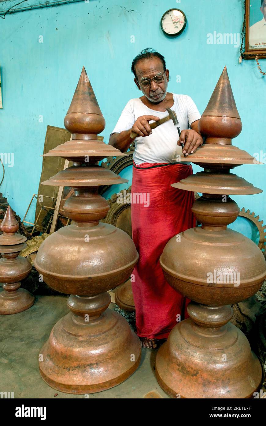 Copper temple Gopura Gopurm Kalasam making at Swamimalai near ...