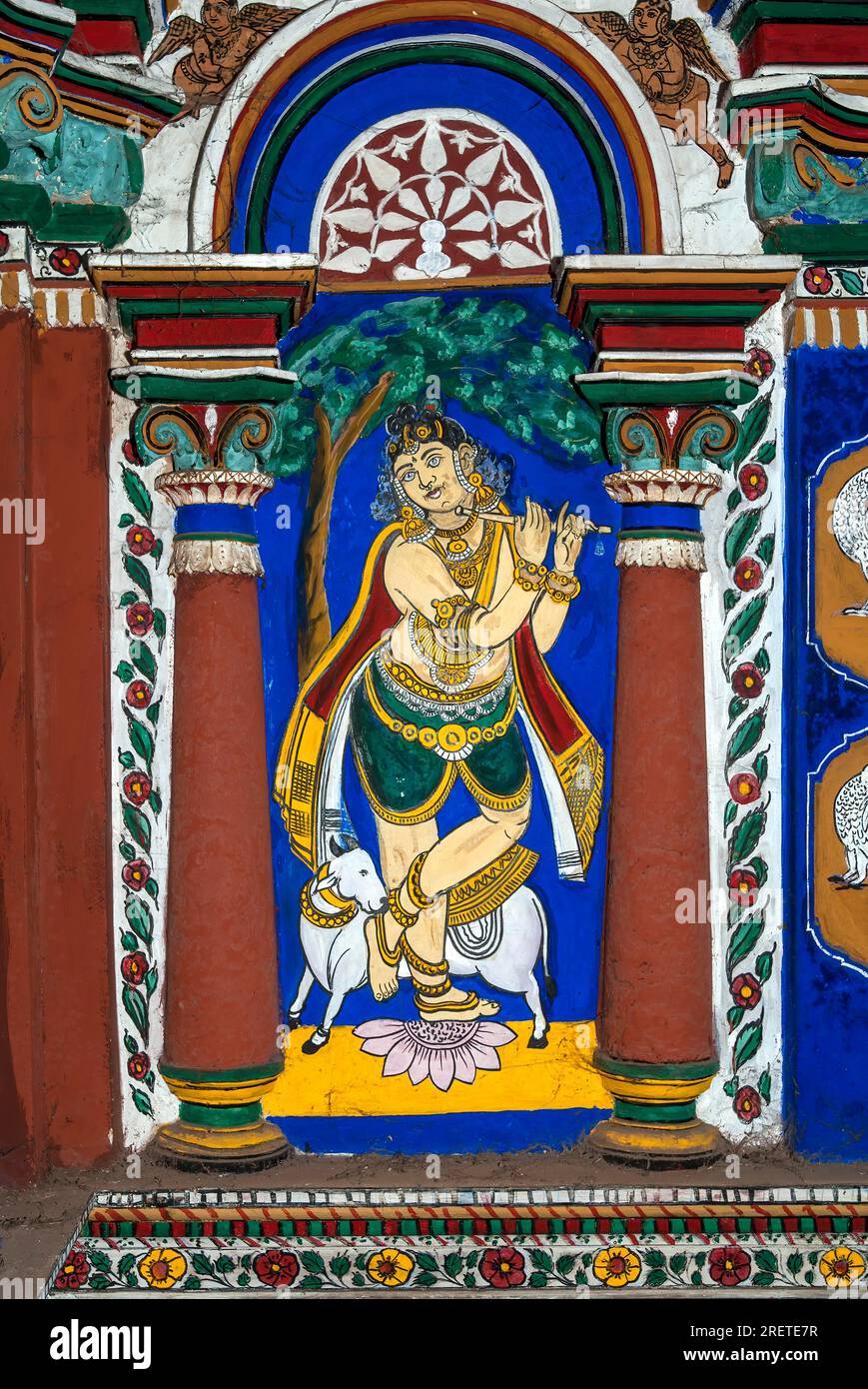 Venugopala, Kirshna, painted strucco work in Sri Karpaga Vinayakar ...