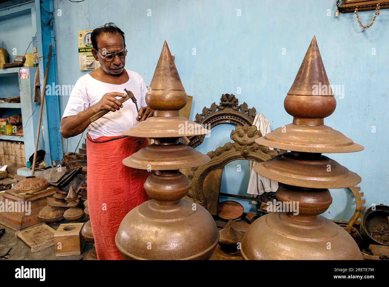 Copper temple Gopura Gopurm Kalasam making at Swamimalai near ...