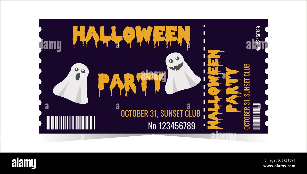 Layout of the Halloween Party Ticket Template. Creepy and cute ghosts ...
