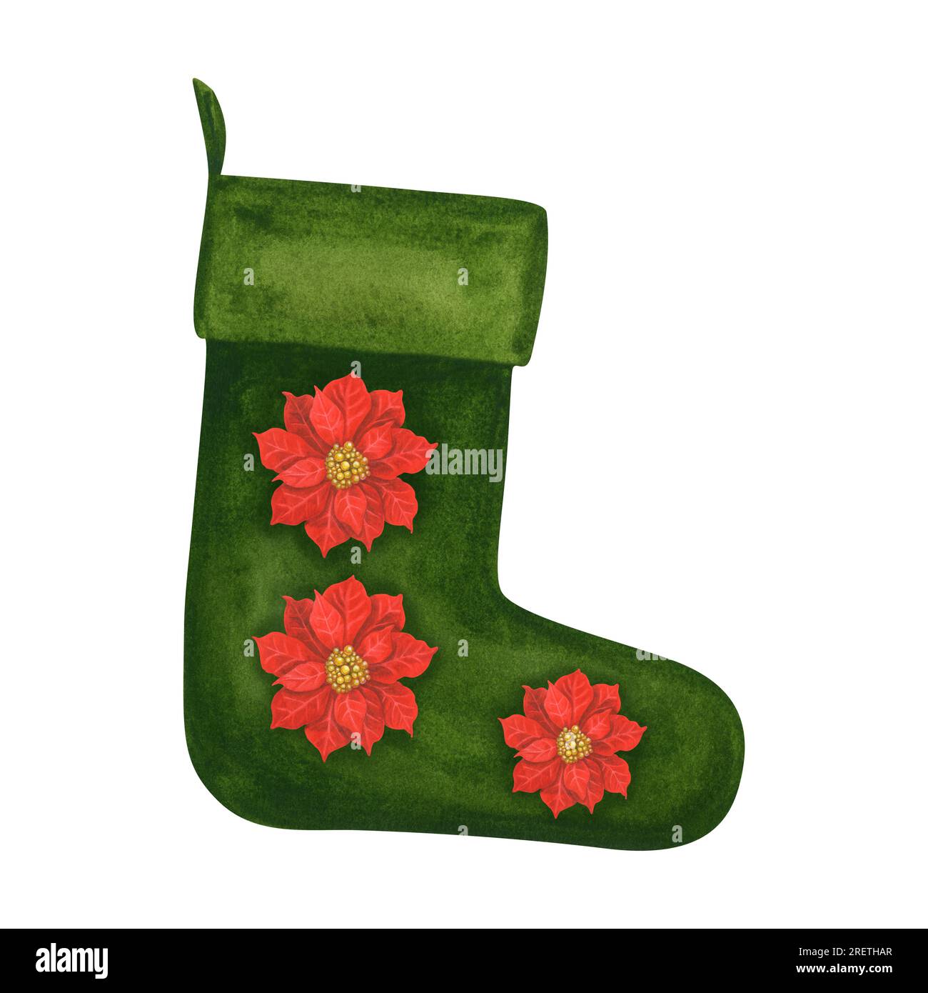 Watercolor Christmas empty green stocking isolated on white background ...